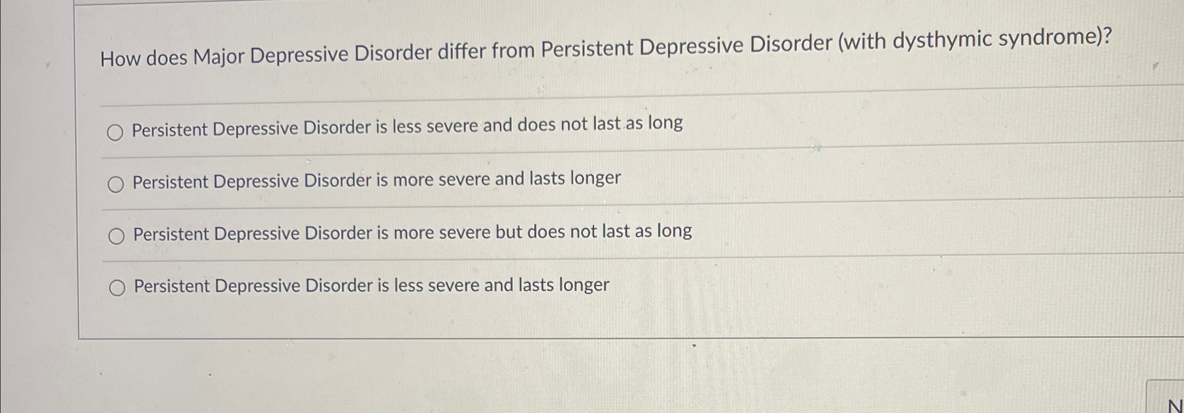 Solved How does Major Depressive Disorder differ from | Chegg.com