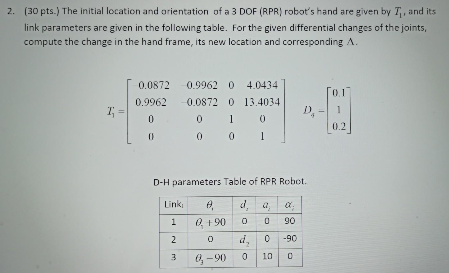 2. (30 pts.) The initial location and orientation of | Chegg.com