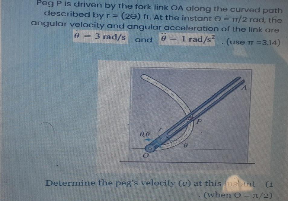 Solved Peg Pis driven by the fork link OA along the curved | Chegg.com
