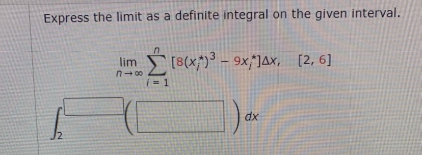 Solved Express the limit as a definite integral on the given | Chegg.com
