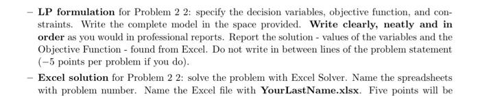 Solved - LP formulation for Problem 2 2: specify the | Chegg.com