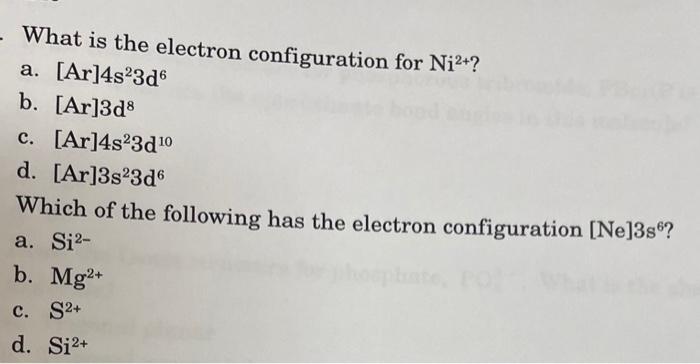 Solved What is the electron configuration for Ni2+ ? a. | Chegg.com