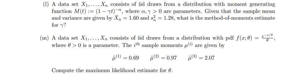 Solved (1) ﻿A data set x1,dots,xn ﻿consists of iid draws | Chegg.com