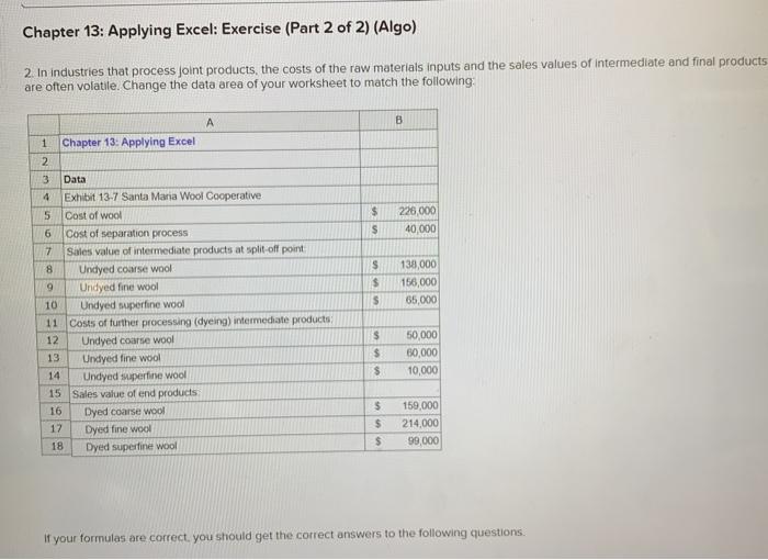 Solved Chapter 13: Applying Excel: Exercise (Part 2 of 2) | Chegg.com