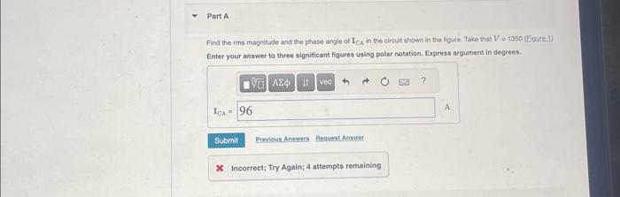 Find the rms magnitude and the phase angle of ICA in | Chegg.com