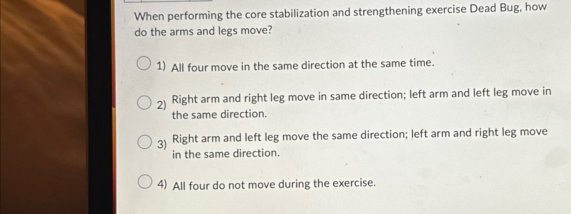 Solved When performing the core stabilization and | Chegg.com