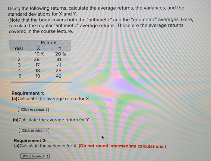 Solved Using the following returns, calculate the average | Chegg.com