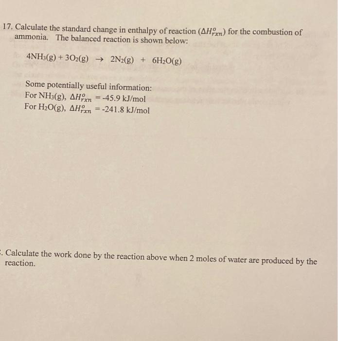 Solved 17. Calculate the standard change in enthalpy of | Chegg.com