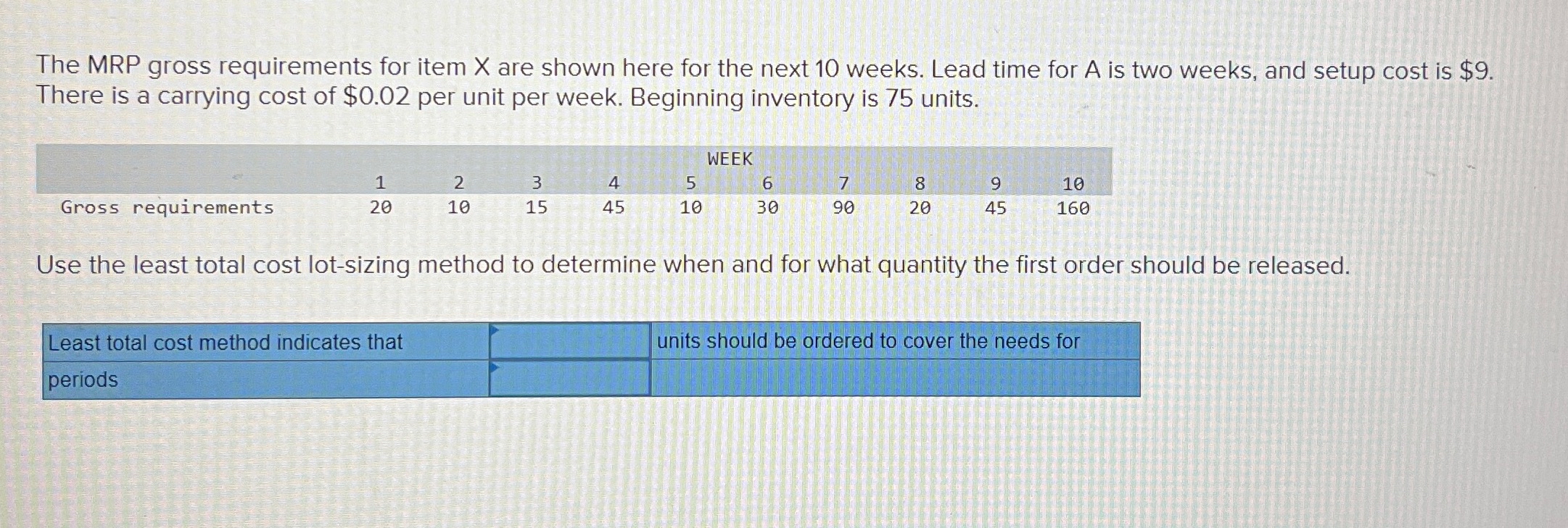 Solved The MRP gross requirements for item x ﻿are shown here | Chegg.com