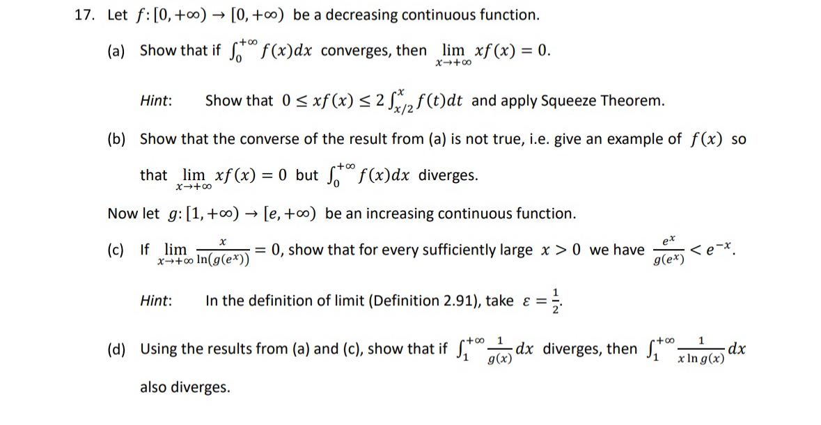 Solved Let f:[0,+∞)→[0,+∞) ﻿be a decreasing continuous | Chegg.com