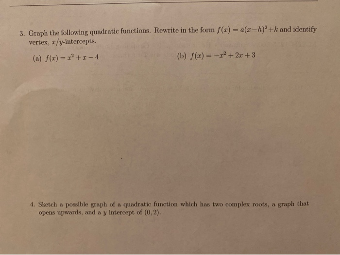 Solved 3. Graph the following quadratic functions. Rewrite | Chegg.com