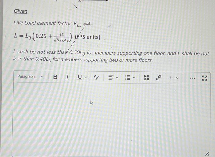 Solved roof. Determine the Reduced Live Load on the interior | Chegg.com