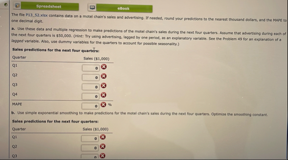 Solved cBookThe file P13_52.xisx contains data on a motel | Chegg.com