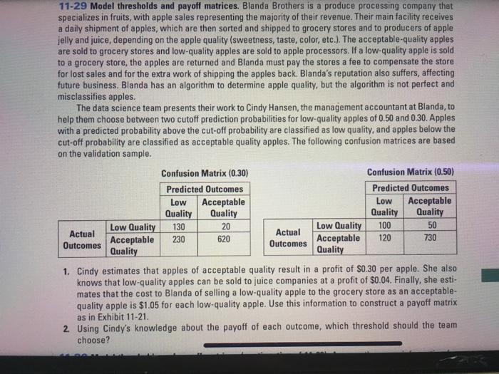11-29 Model thresholds and payoff matrices. Blanda | Chegg.com
