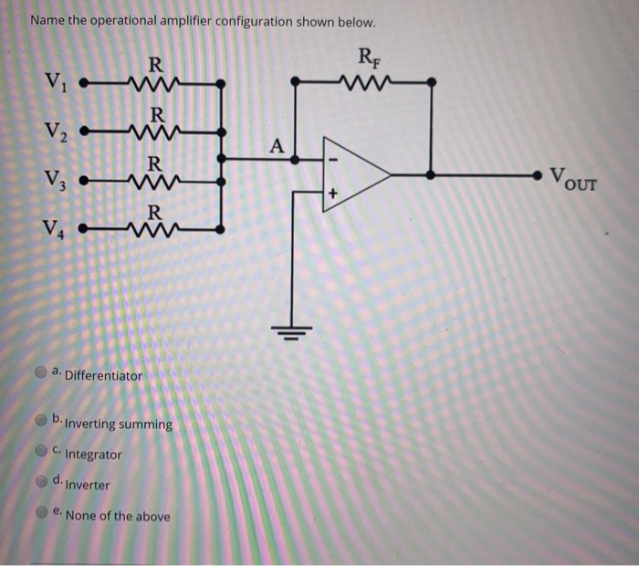 Solved Name the operational amplifier configuration shown | Chegg.com