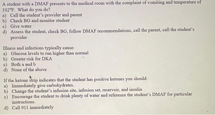 Solved A student with a DMAF presents to the medical room | Chegg.com
