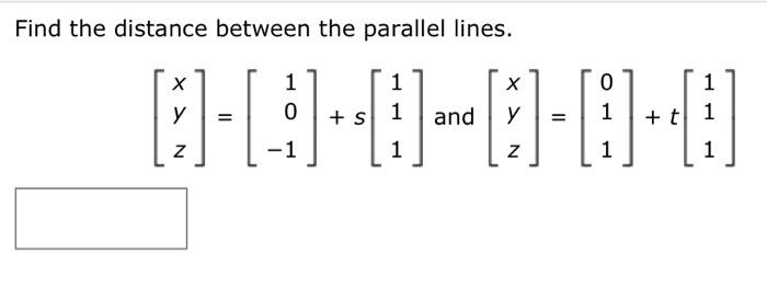 Solved Find the distance between the parallel lines. | Chegg.com