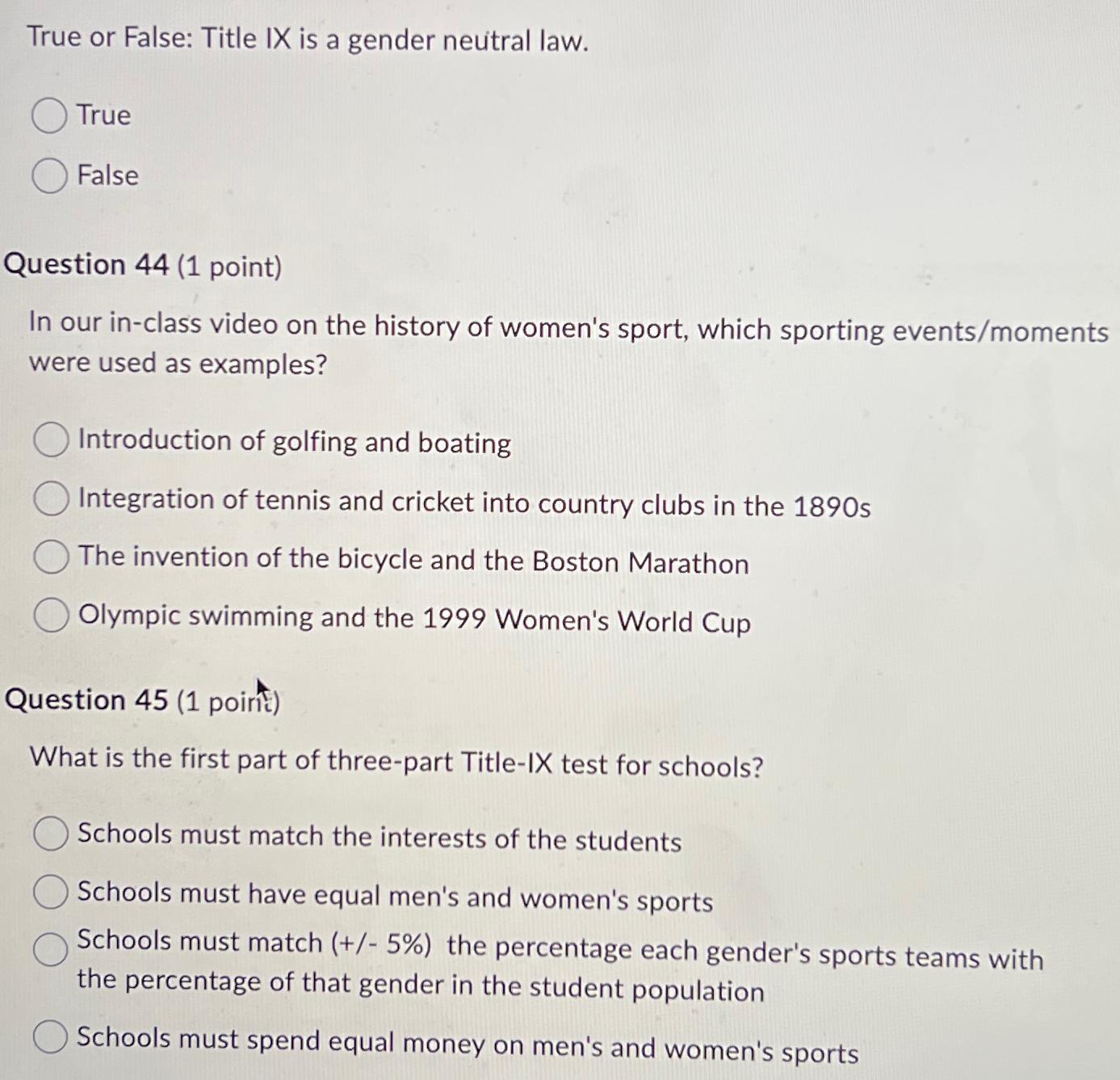 Solved True or False: Title IX is a gender neuitral | Chegg.com