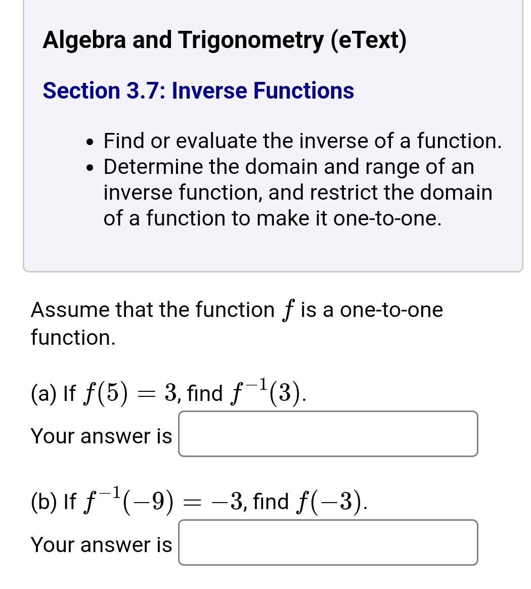 Solved Algebra and Trigonometry (eText) Section 3.7: Inverse | Chegg.com