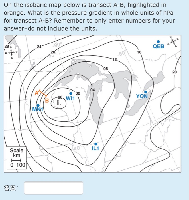 Solved On the isobaric map below is transect A-B, | Chegg.com