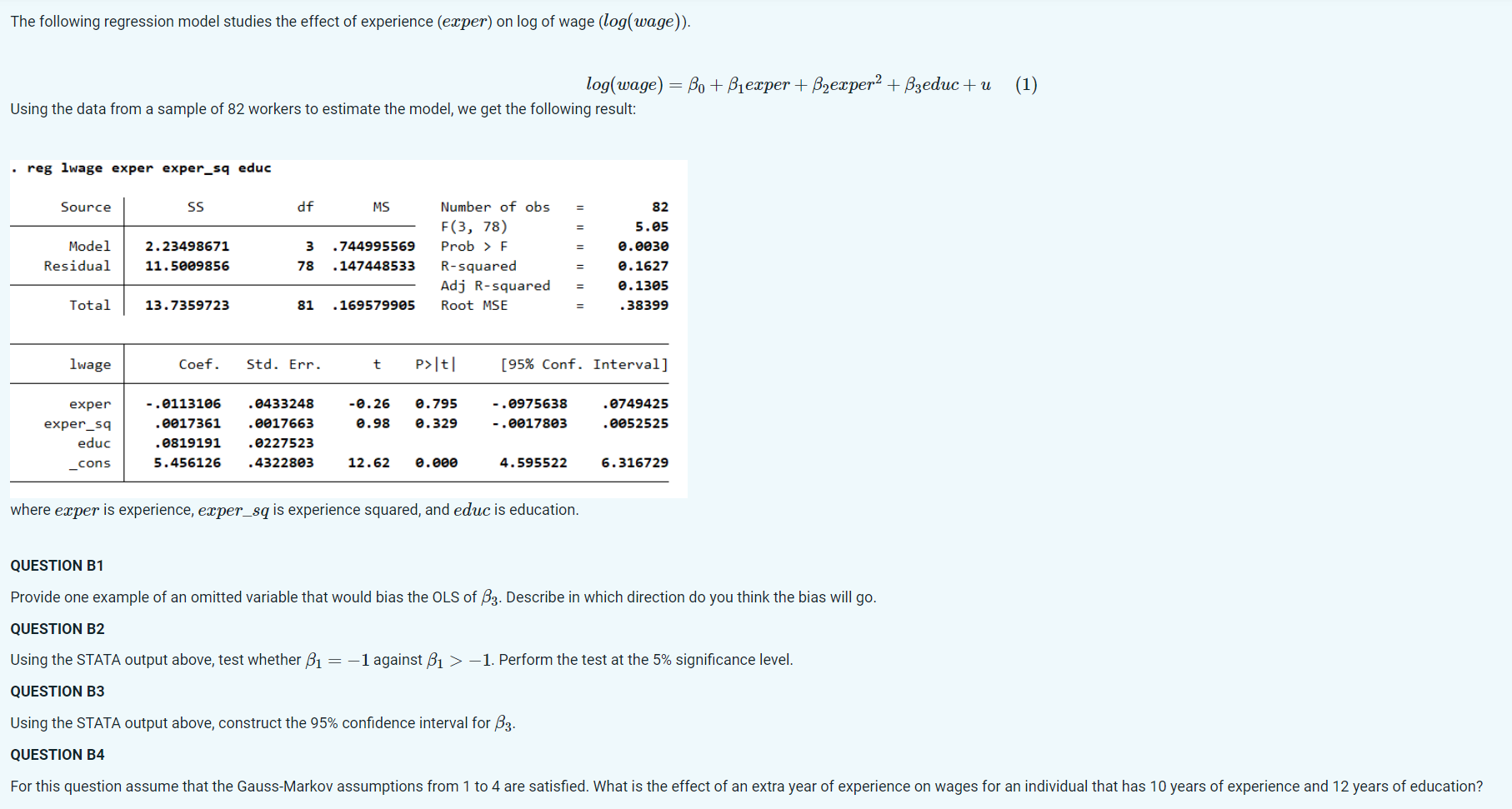 Solved The following regression model studies the effect of | Chegg.com