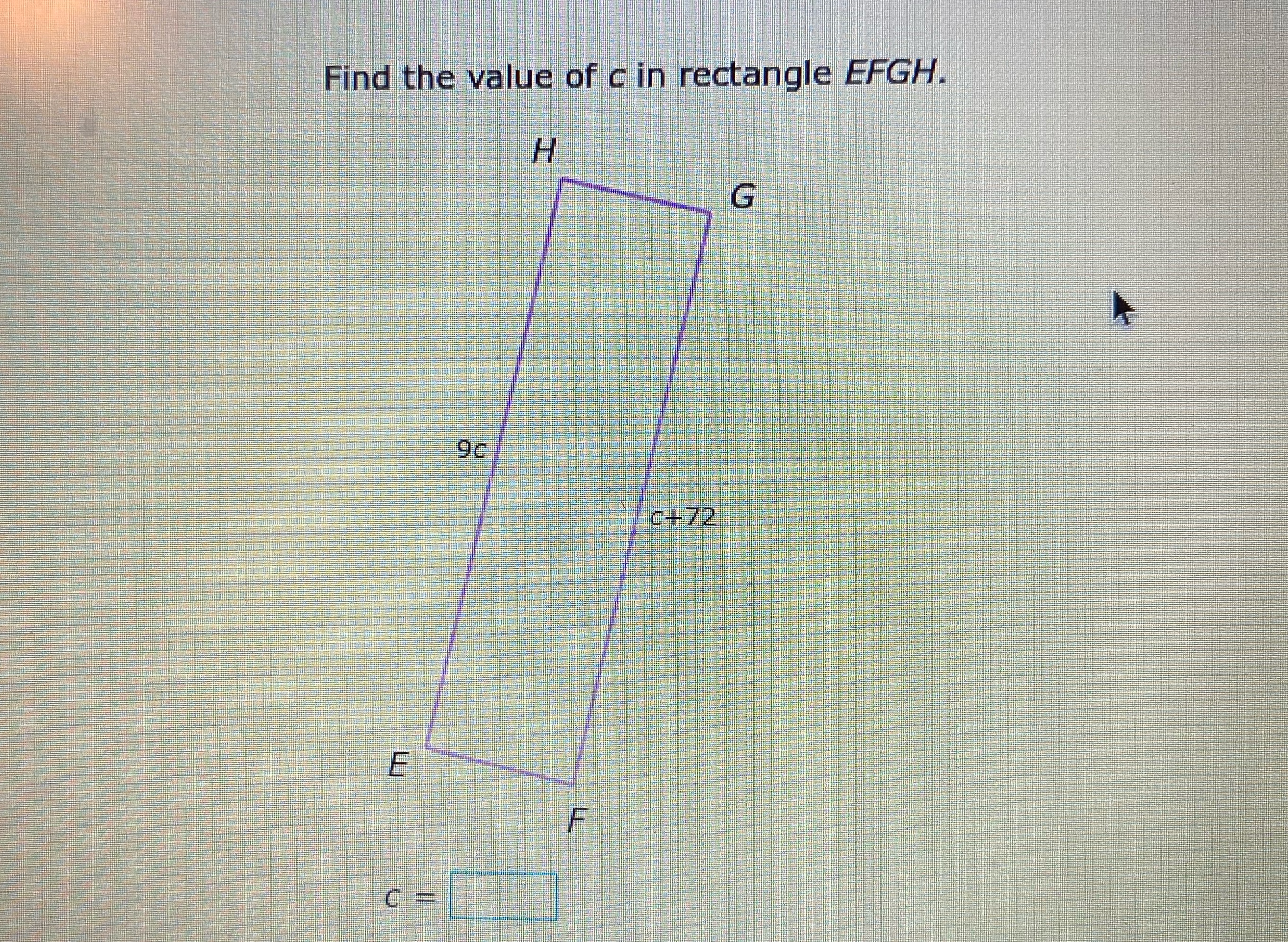 Solved Find the value of c in rectangle EFGH. | Chegg.com