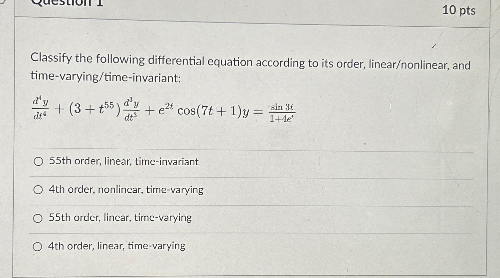 Solved 10 ﻿ptsClassify the following differential equation | Chegg.com