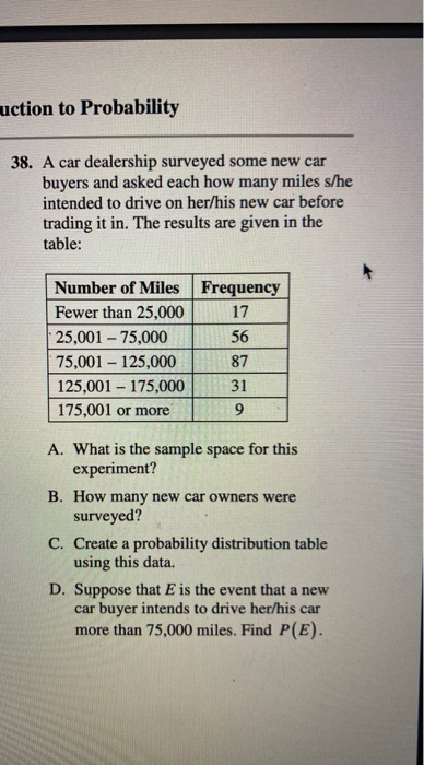 Solved uction to Probability 38. A car dealership surveyed | Chegg.com