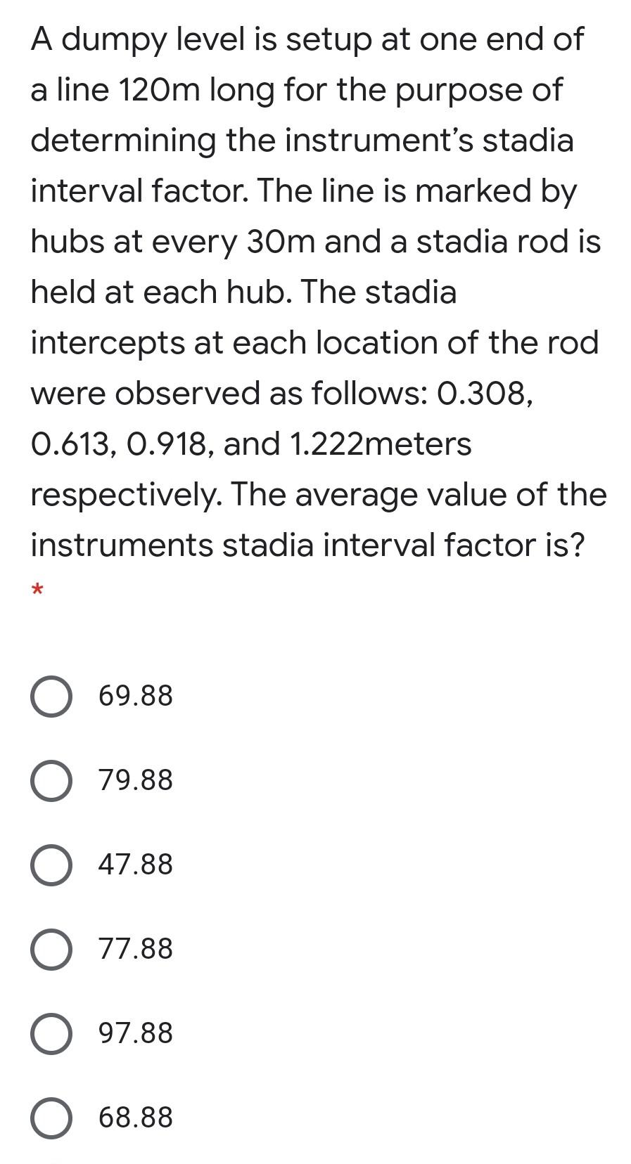 Solved A dumpy level is setup at one end of a line 120m long | Chegg.com