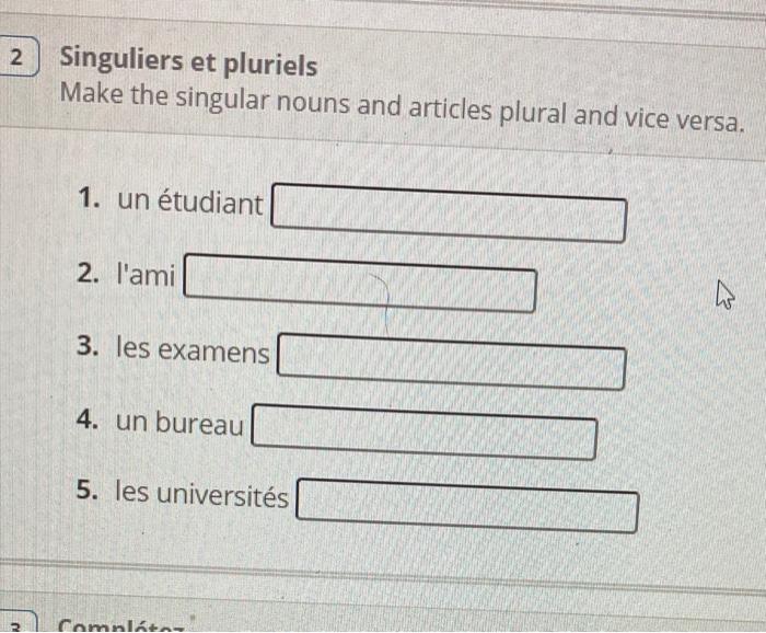 Solved 2) Singuliers et pluriels Make the singular nouns and | Chegg.com