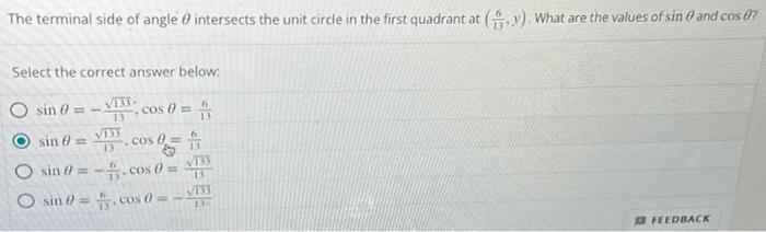 Solved The terminal side of angle intersects the unit circle | Chegg.com