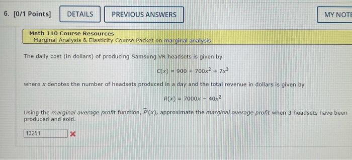 Solved Math 110 Course Resources - Marginal Analysis \& | Chegg.com