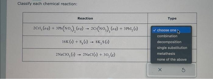 Solved Classify each chemical reaction: Classify each | Chegg.com