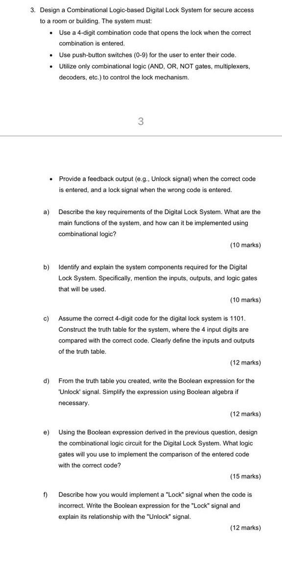 Solved Design a Combinational Logic-based Digital Lock | Chegg.com