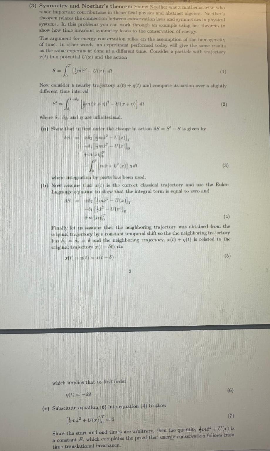 Solved (3) ﻿Symmetry and Noether's theorem Eumy Noether was | Chegg.com