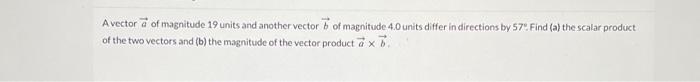 Solved A vector a of magnitude 19 units and another vector b | Chegg.com