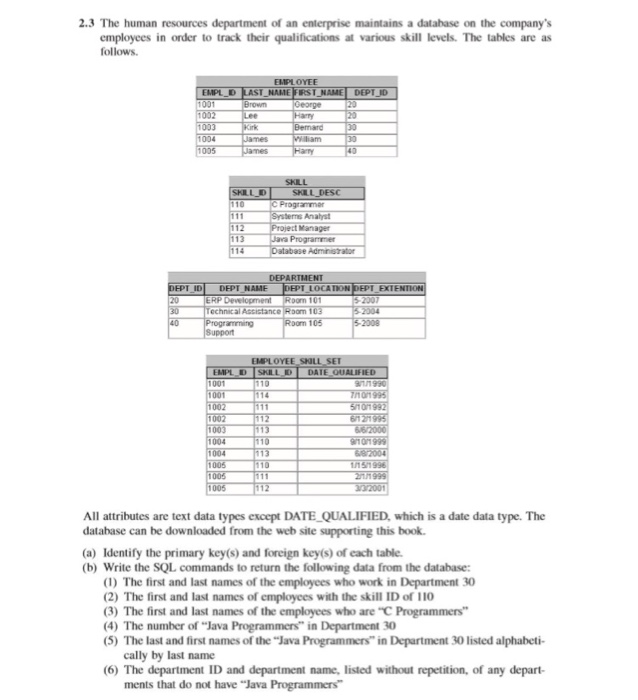 Solved 2.3 The human resources department of an enterprise | Chegg.com