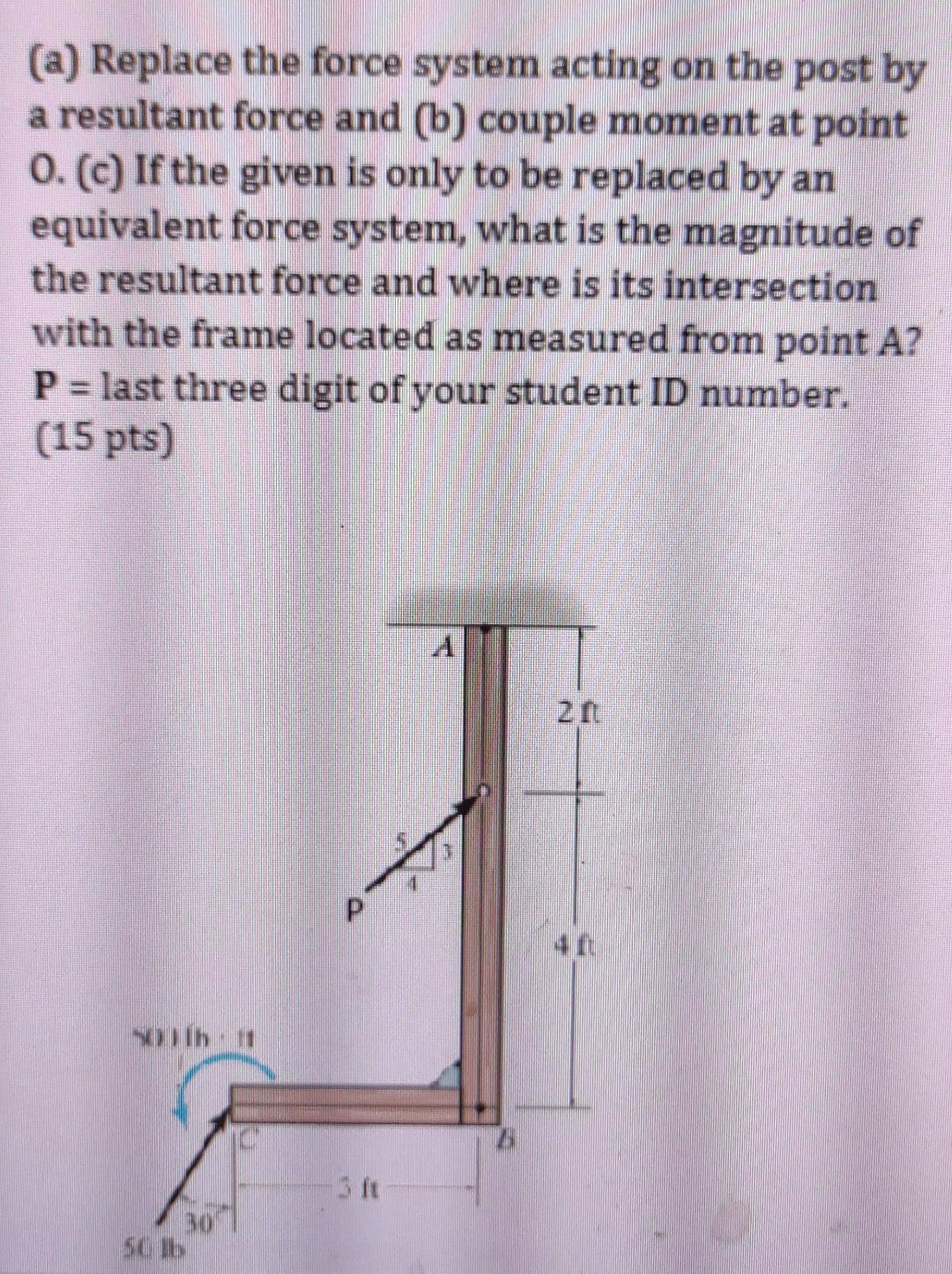 Solved (a) Replace the force system acting on the post by a | Chegg.com