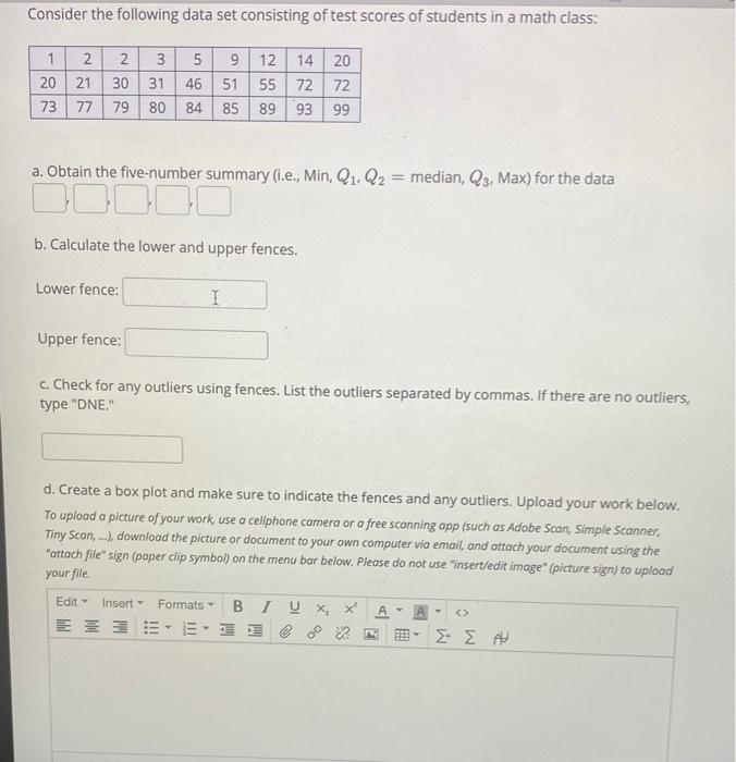 Solved Consider the following data set consisting of test | Chegg.com