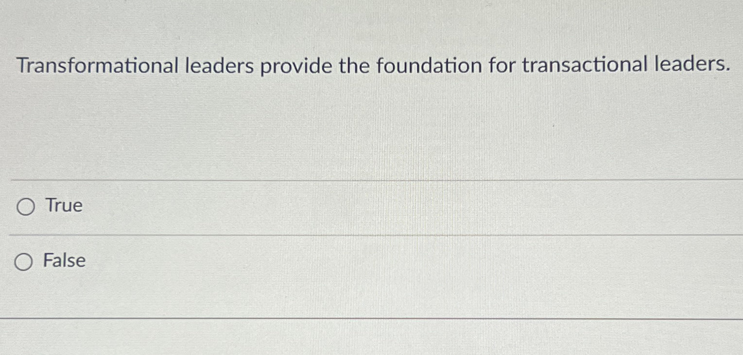 Solved Transformational leaders provide the foundation for | Chegg.com