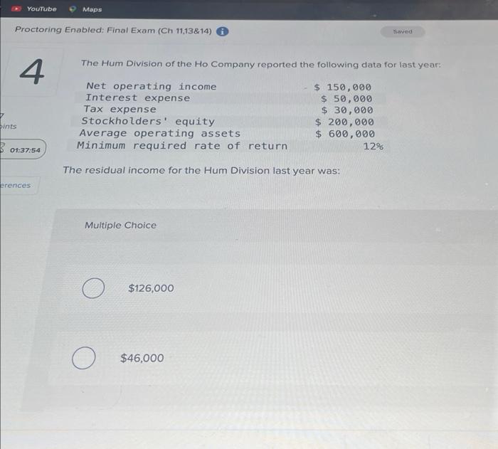 Solved Proctoring Enabled: Final Exam (Ch 11,13\&14) (i) The | Chegg.com