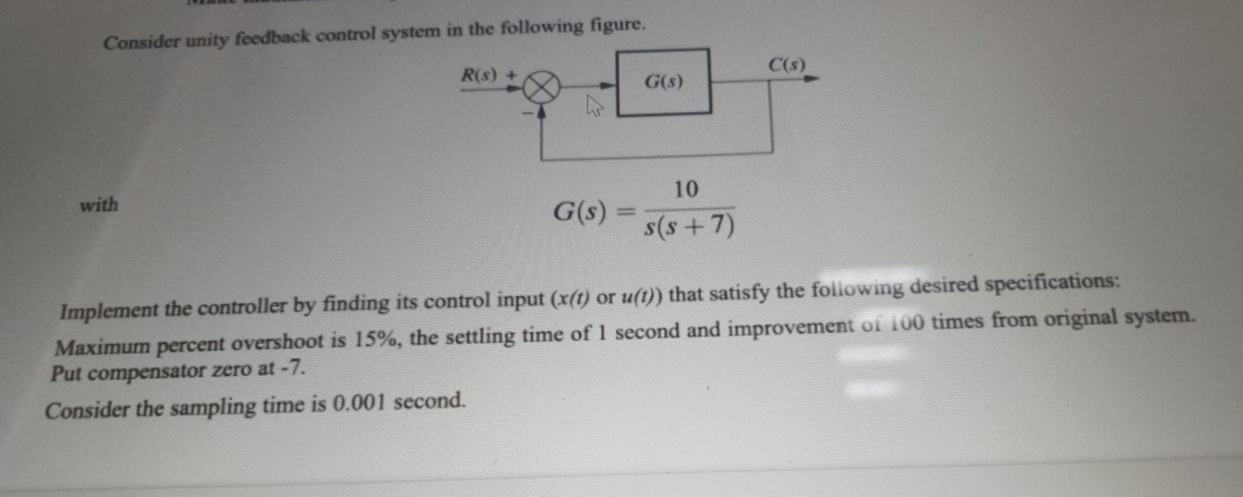 Solved Consider unity feedback control system in the | Chegg.com