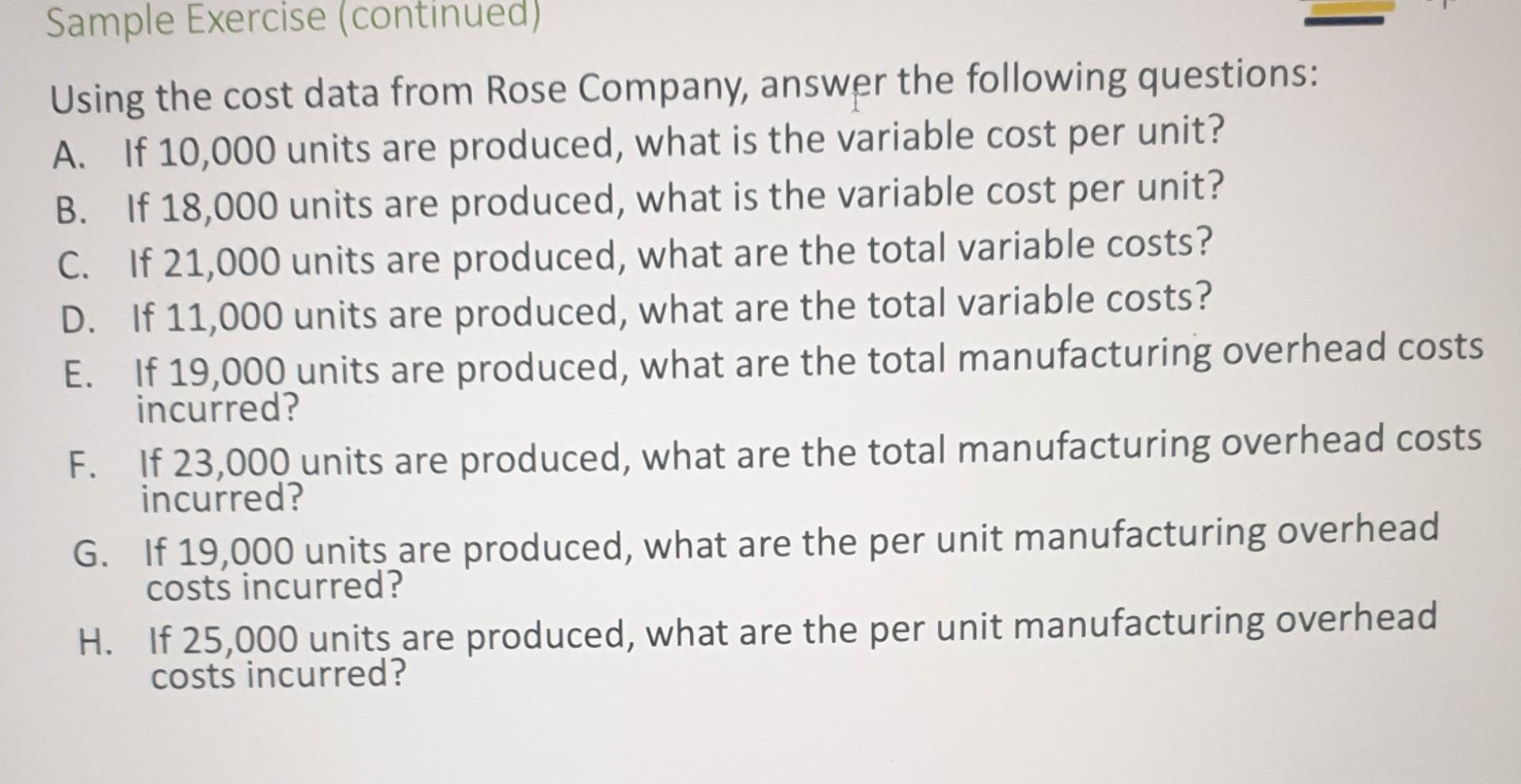 Solved Sample Exercise (continued) Using the cost data from | Chegg.com