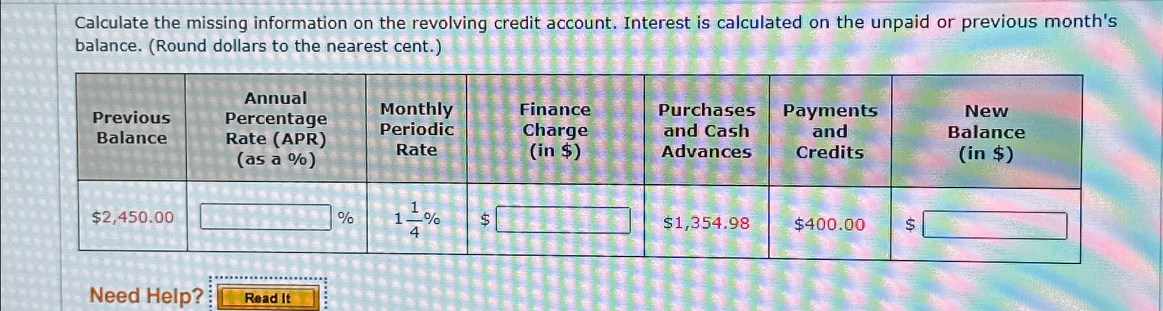 Solved Calculate the missing information on the revolving | Chegg.com
