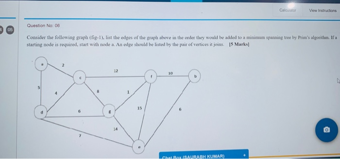 Solved Calculator View Instructions Question No: 08 05 | Chegg.com
