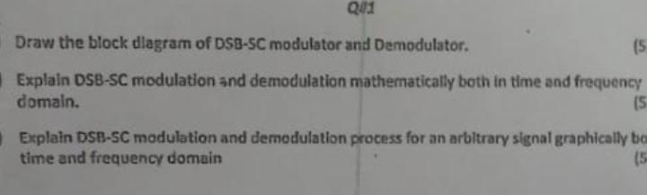 Solved Draw the block dlagram of DSB-SC modulator and | Chegg.com