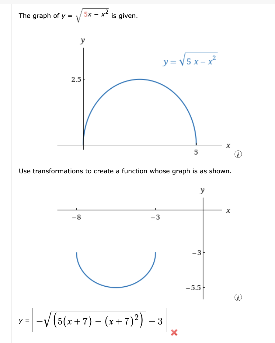 Solved The graph of y=5x-x22 ﻿is given.vUse transformations | Chegg.com