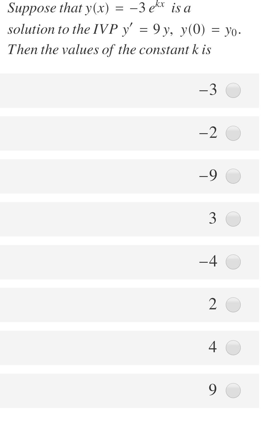 Solved Suppose that y(x) = -3 ekx is a solution to the IVP y | Chegg.com