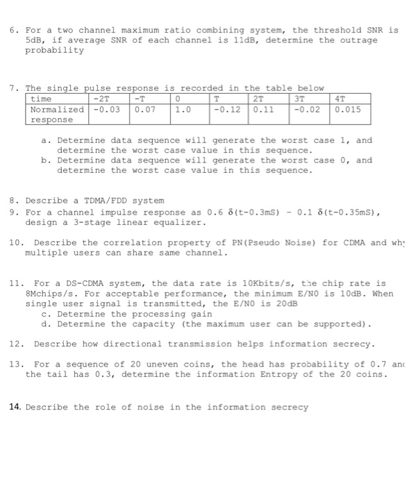 6. For a two channel maximum ratio combining system, | Chegg.com