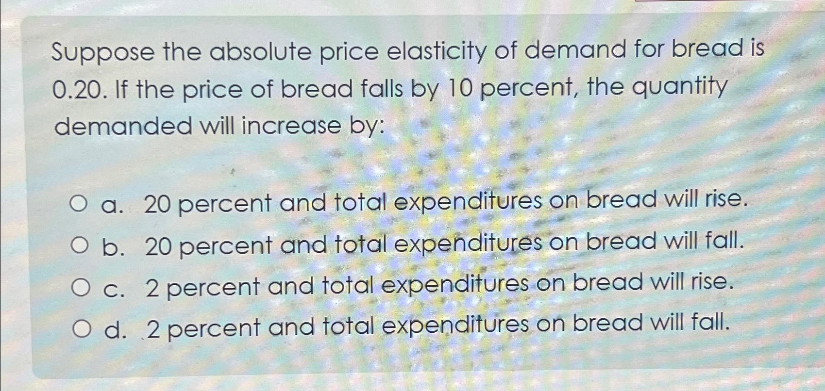 Solved Suppose the absolute price elasticity of demand for | Chegg.com